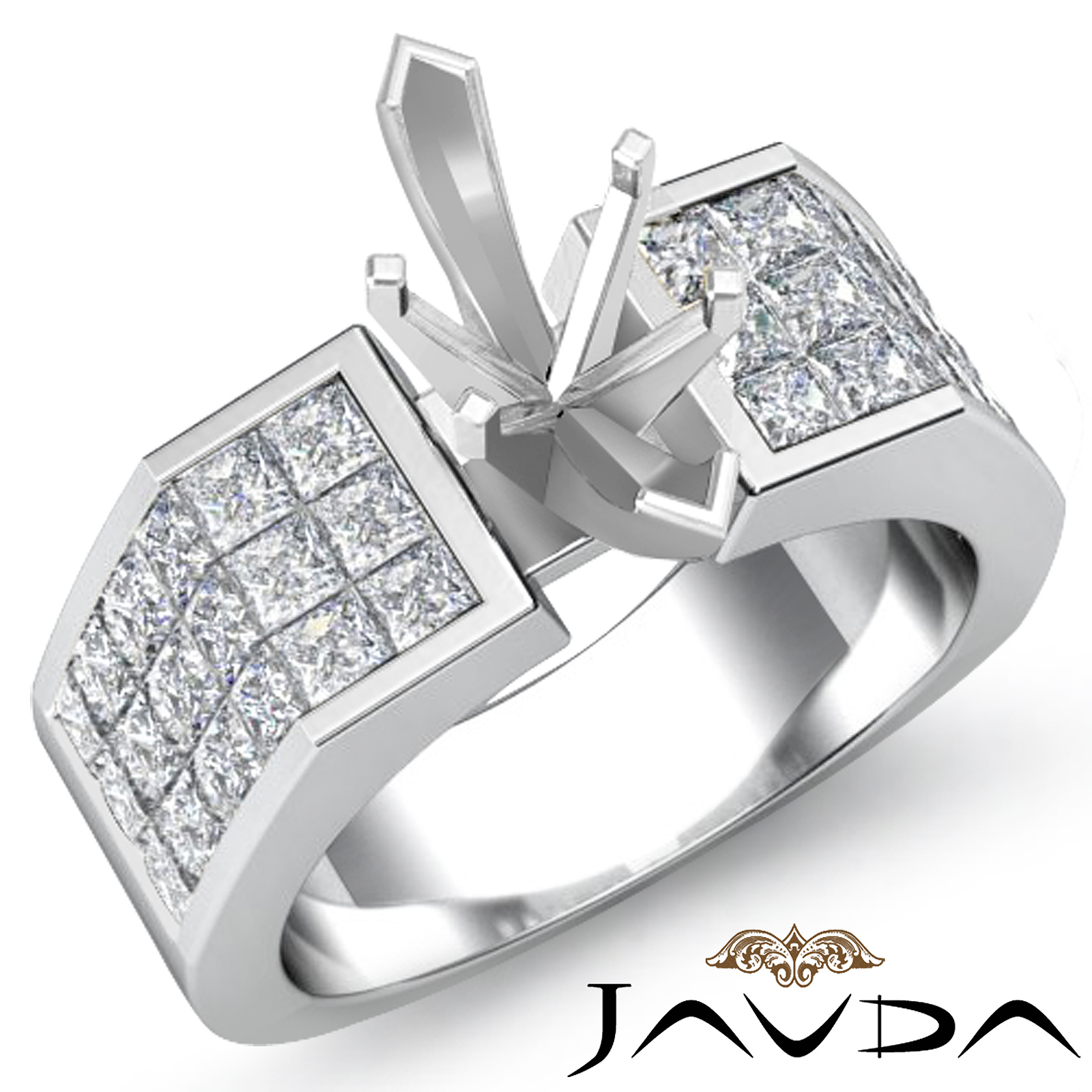 1.54Ct Princess Invisible Diamond Engagement Women Ring 14K White Gold ...