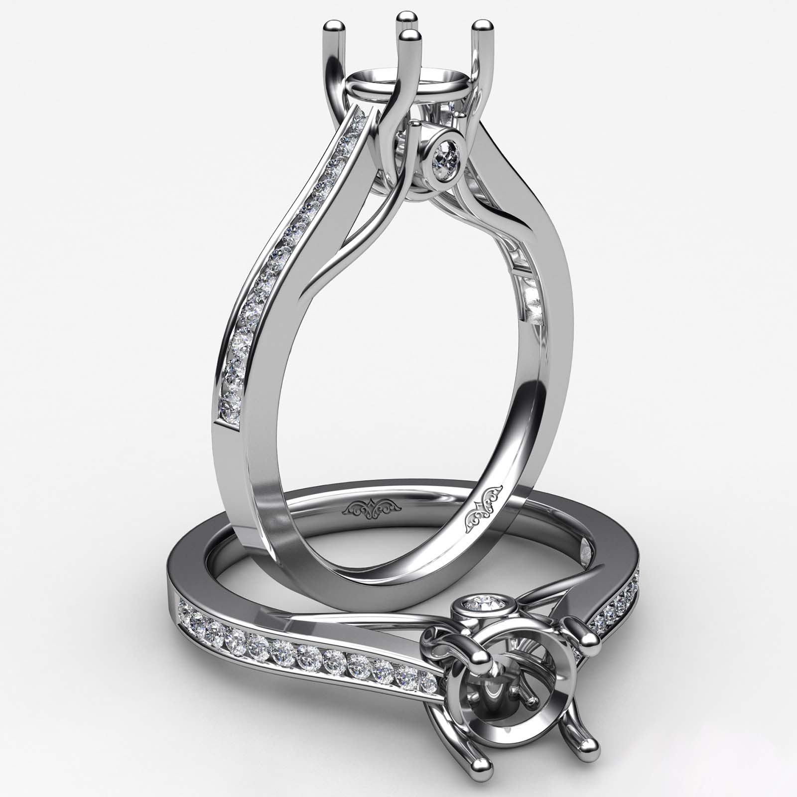 Channel Setting Diamond Engagement Round Semi Mount Ring 14K White Gold ...