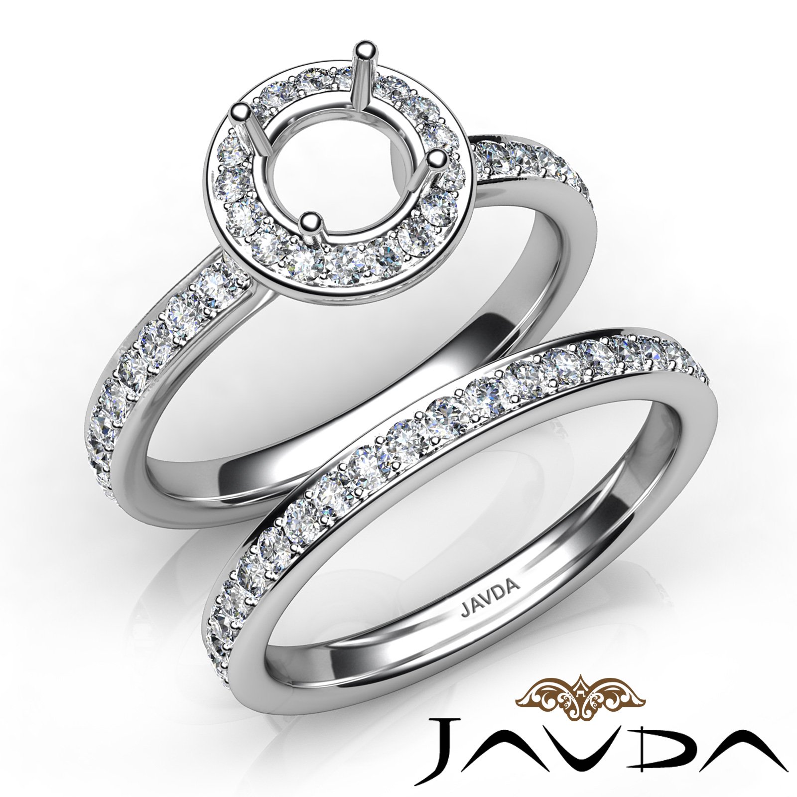 Round Halo Diamond Semi Mount Engagement Ring Bridal Set Platinum (0 ...