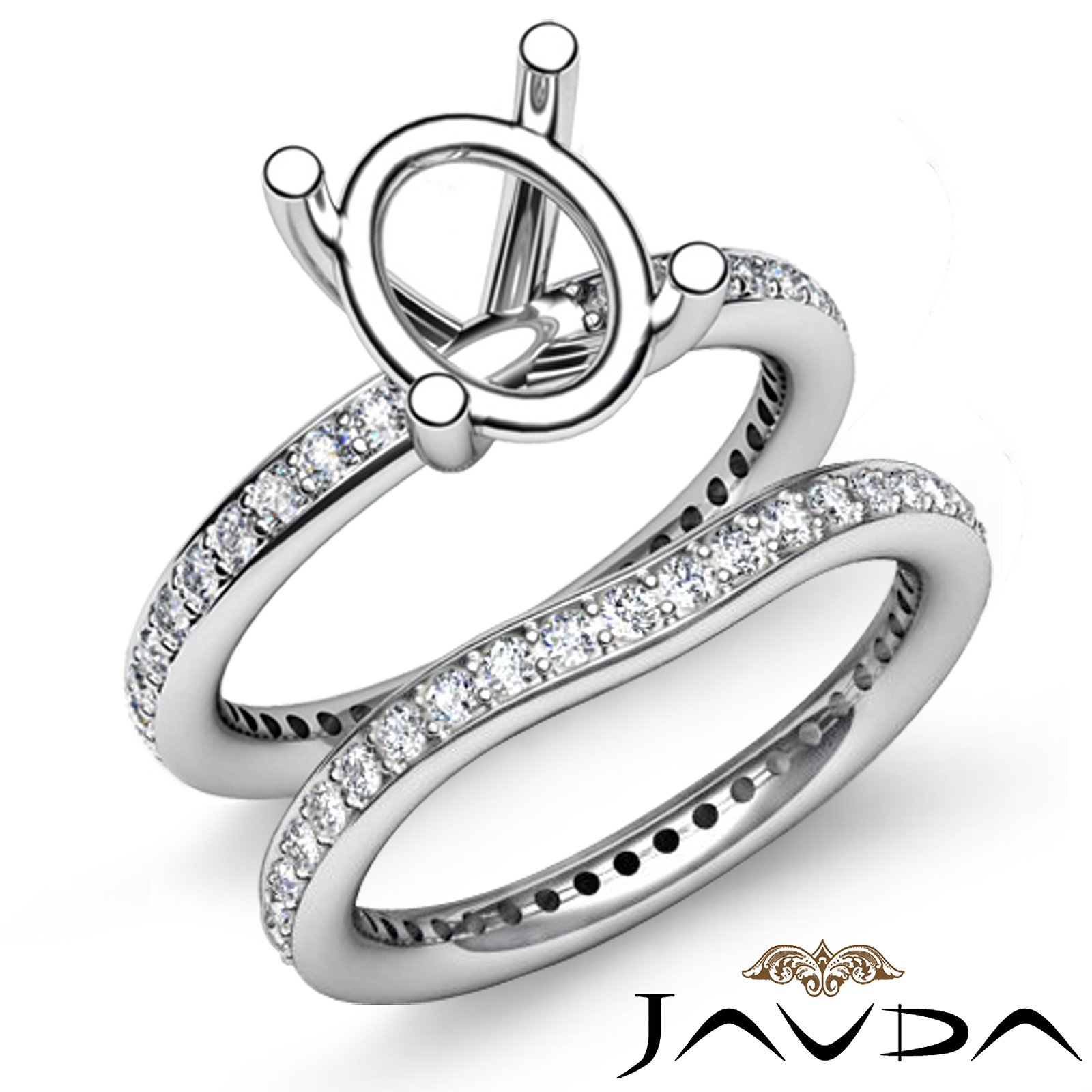 Diamond Engagement Ring Oval Setting Bridal Set 14k W Gold Semi Mount ...