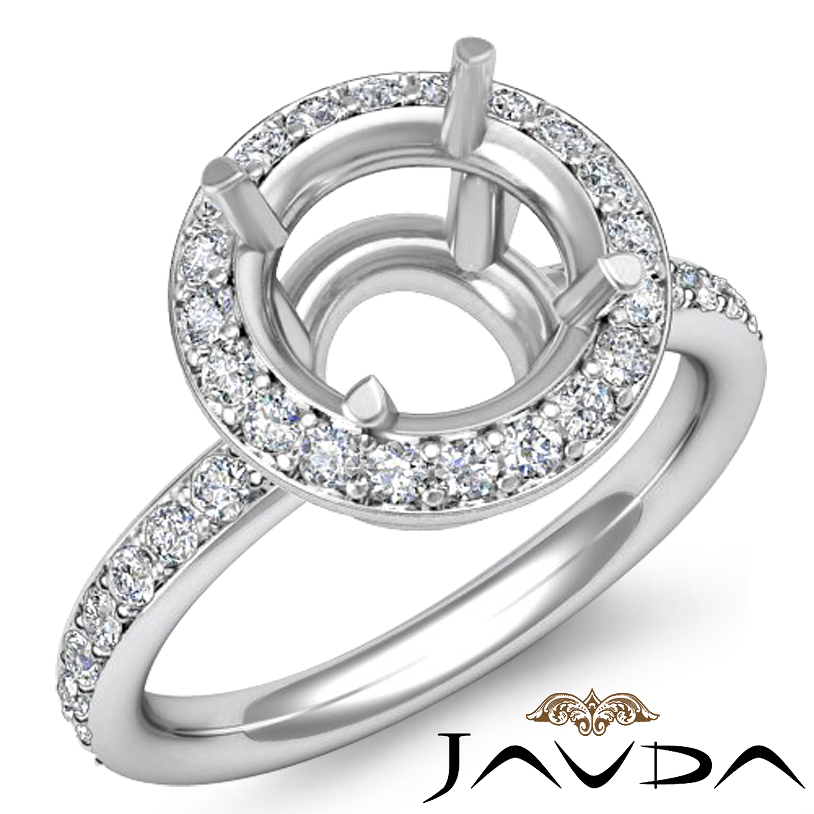 Round Diamond Engagement Semi Mount Ring 14K White Gold Halo 0.53Ctw