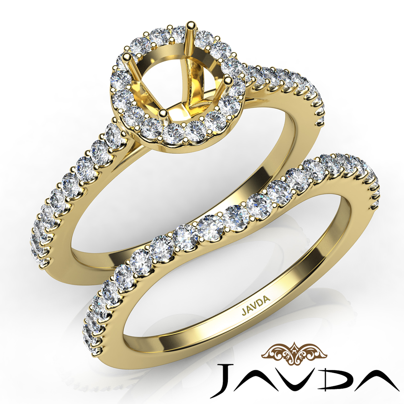 Diamond Round Cut Semi Mount Engagement Ring Bridal Set 14k Gold (1Ct. tw.)