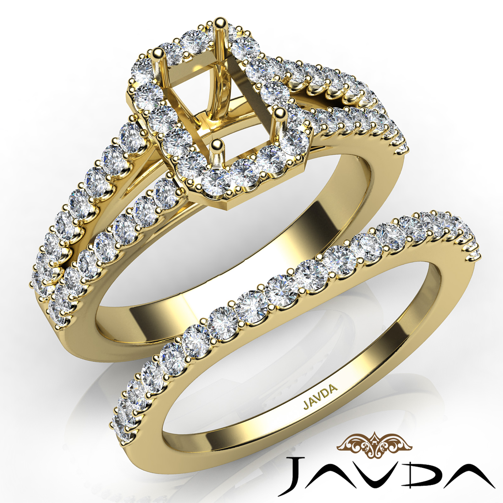 U Prong Diamond Engagement Semi Mount Ring Emerald Bridal Set 14k Gold ...