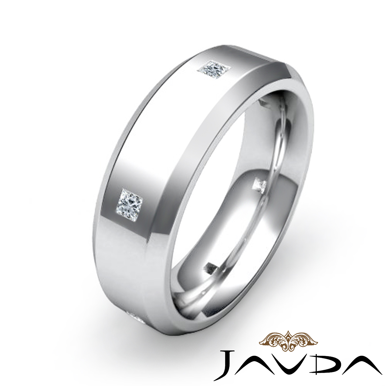 14k White Gold 0.25 Ct Princess Diamond Eternity Men's Wedding Band ...