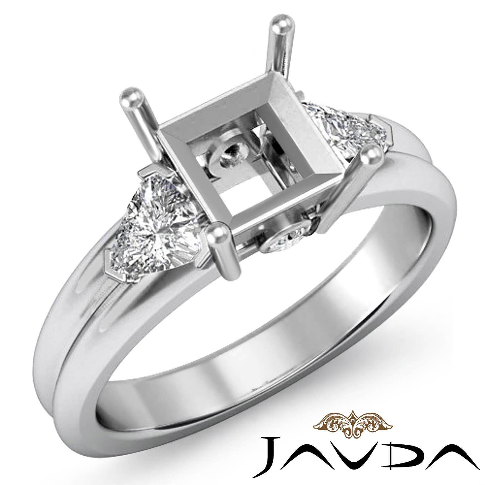 Diamond Engagement Three 3Stone Trillion Princess Setting Ring 14k W ...