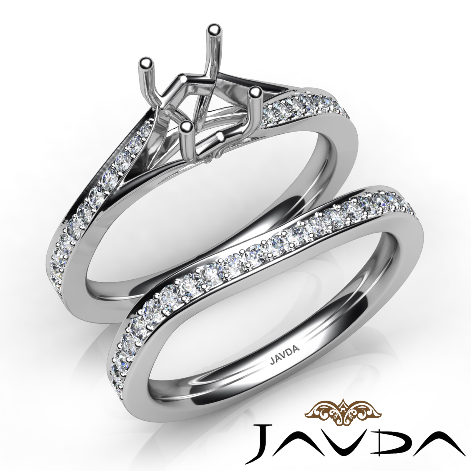 Pave Diamond Engagement Ring Round Semi Mount Bridal Set Platinum (0 ...