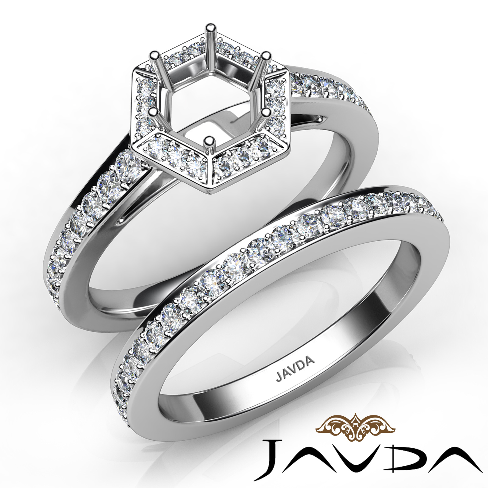 Round Pave Diamond Engagement Semi Mount Ring Bridal Sets Platinum (1Ct ...
