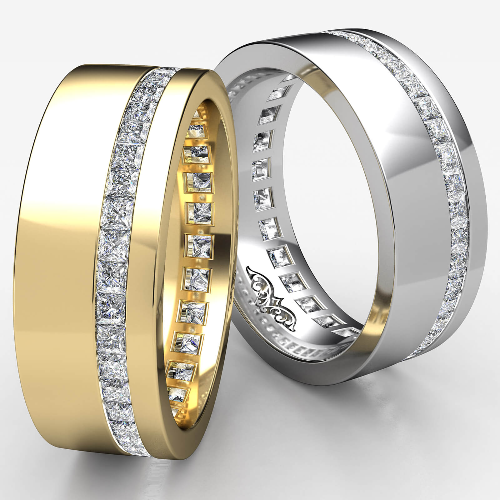 Offset Channel Princess Diamond Eternity Men's Wedding Band 14k W Gold ...