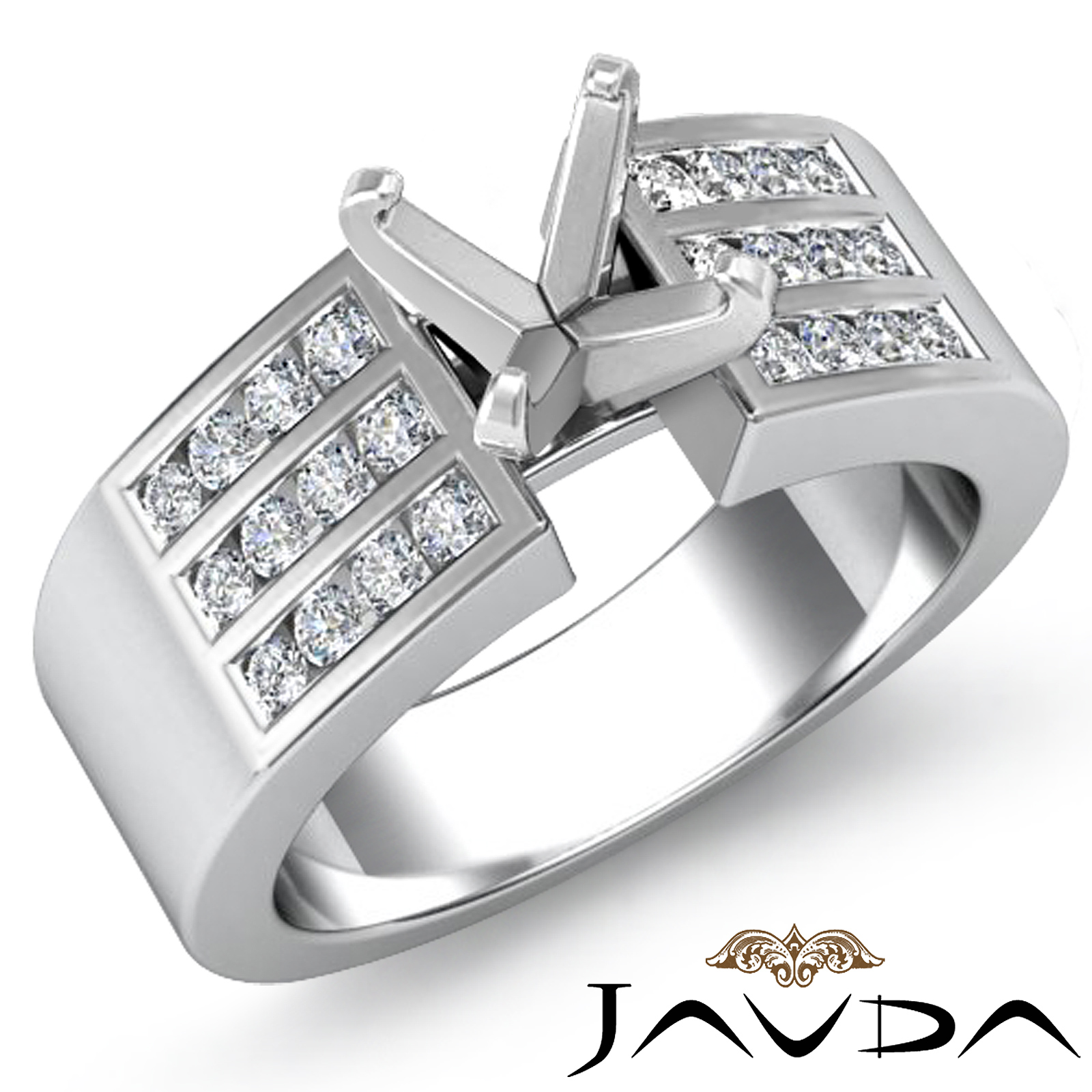 0.31Ct Round Diamond Engagement 3 Row Channel Womens Ring Setting 14K ...