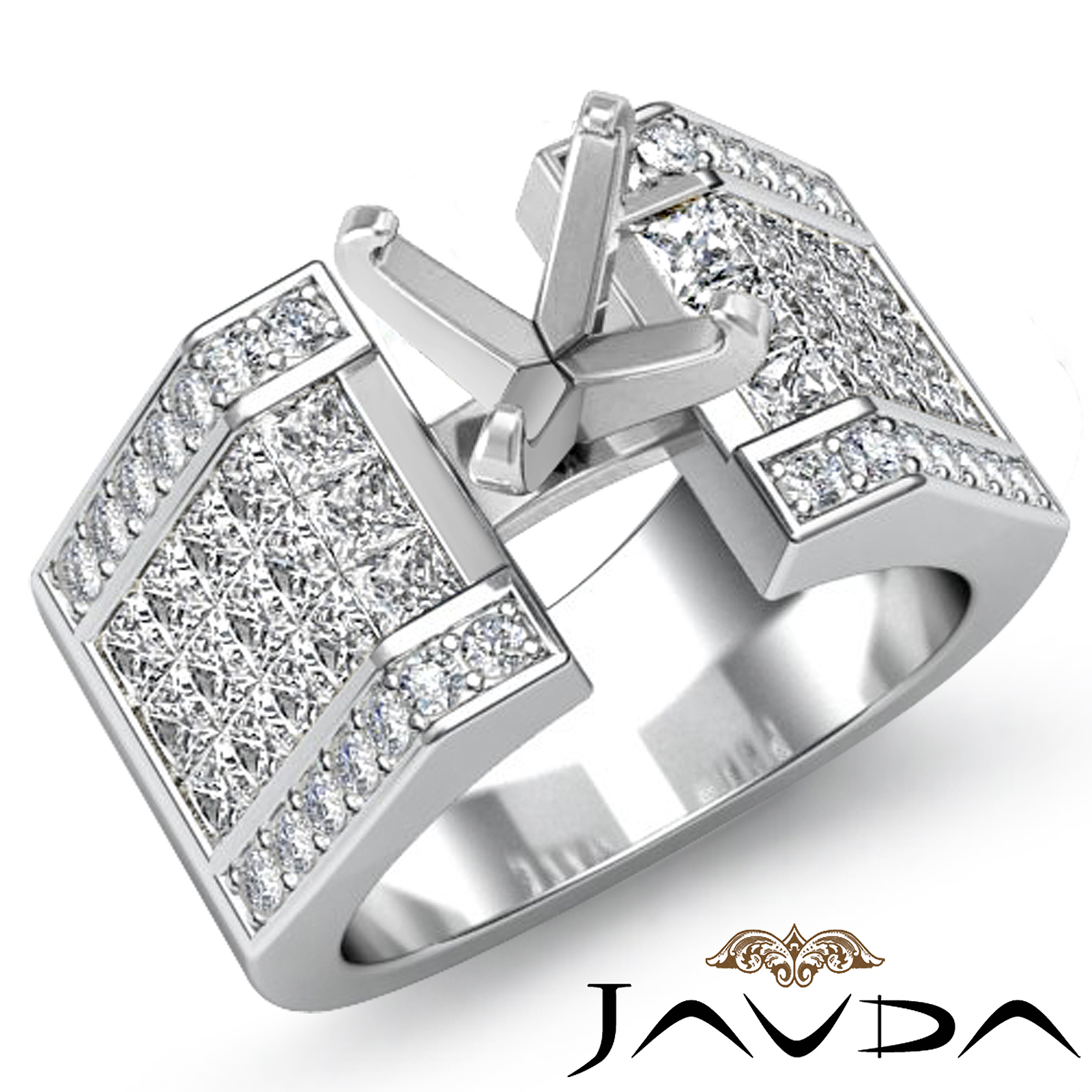 2.62Ct. Princess Invisible Diamond Engagement Ring 14K White Gold Semi ...