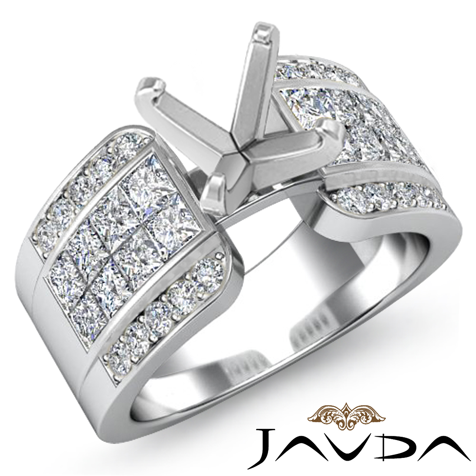 1.14Ct Round & Princess Diamond Engagement Invisible Setting Ring 14K ...