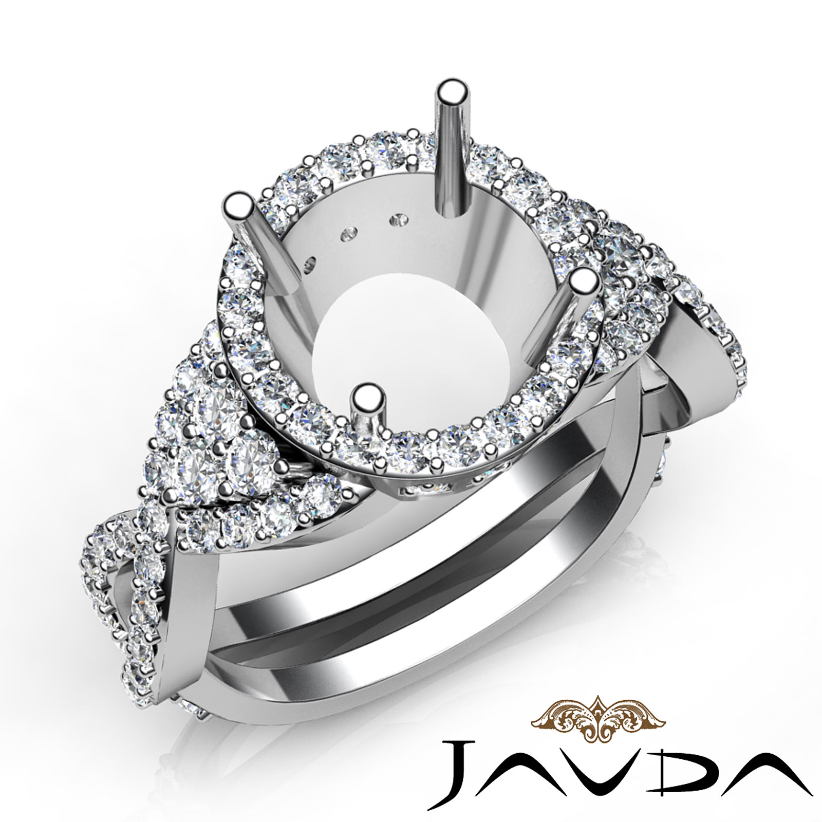 Diamond Engagement Halo Setting Ring Round Shape SemiMount 14K White ...