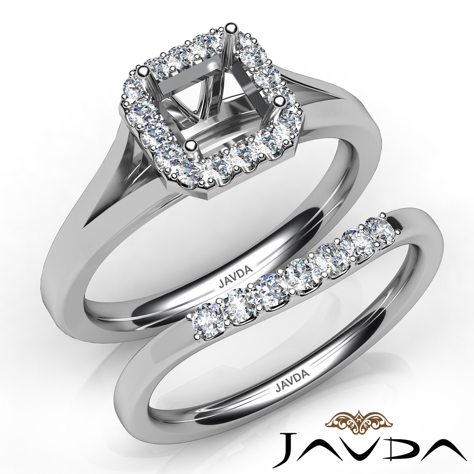Asscher Diamond U Prong Engagement Semi Mount Ring Bridal Set Platinum ...