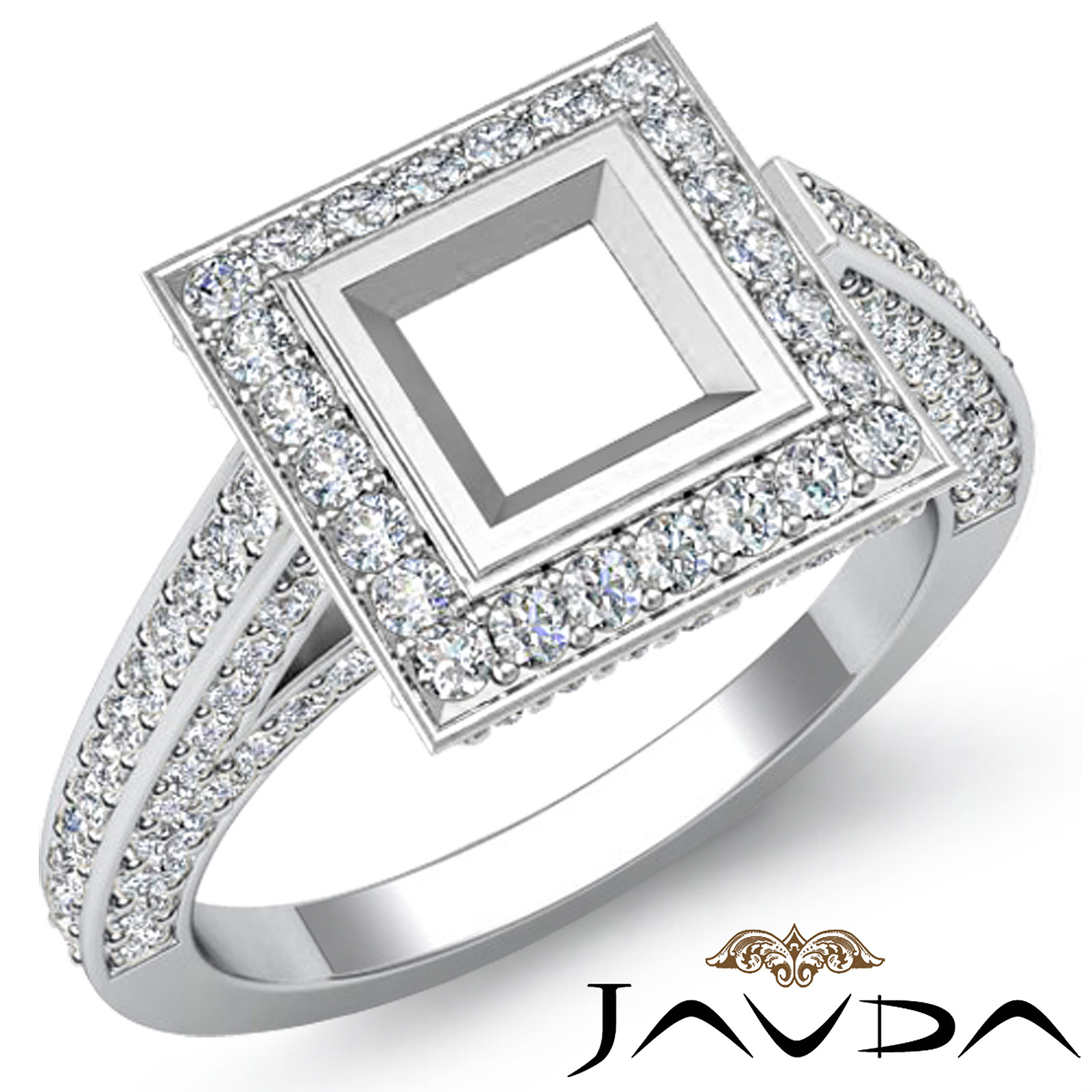 1.65Ct Halo Diamond Engagement Princess Semi Mount Ring 14K White Gold