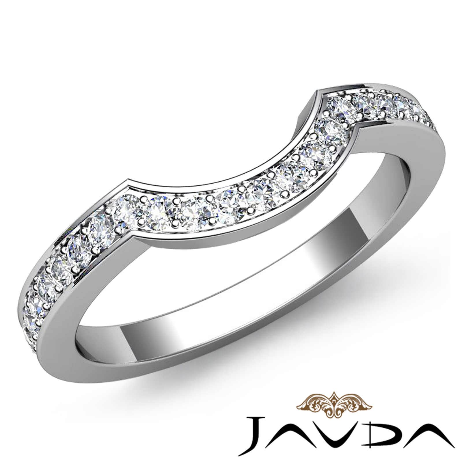 Round Pave Setting Diamond Women's Half wedding Band 18k W Gold Ring (0.25Ct. tw.)