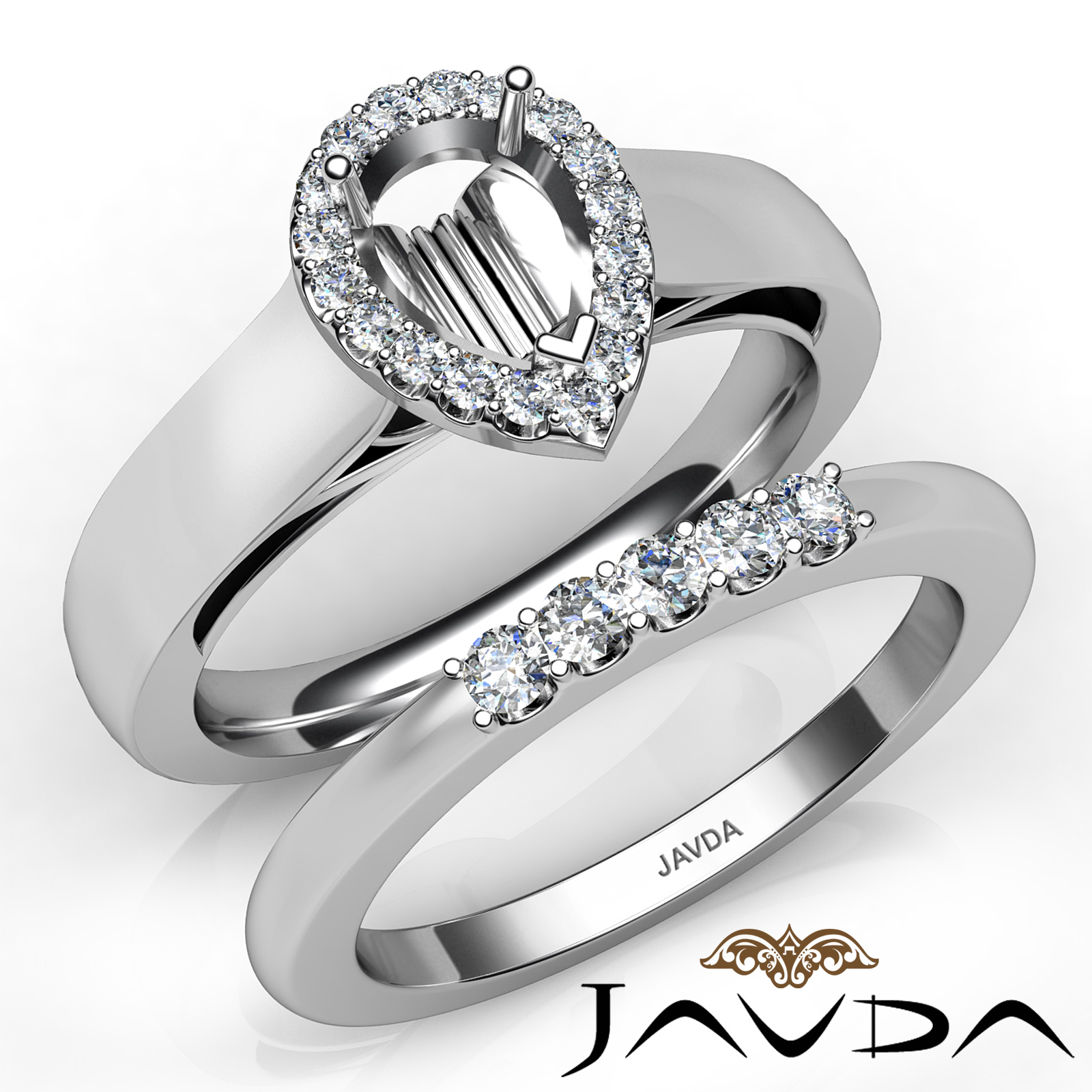 U Prong Diamond Engagement Semi Mount Ring Pear Bridal Set 18k W Gold ...