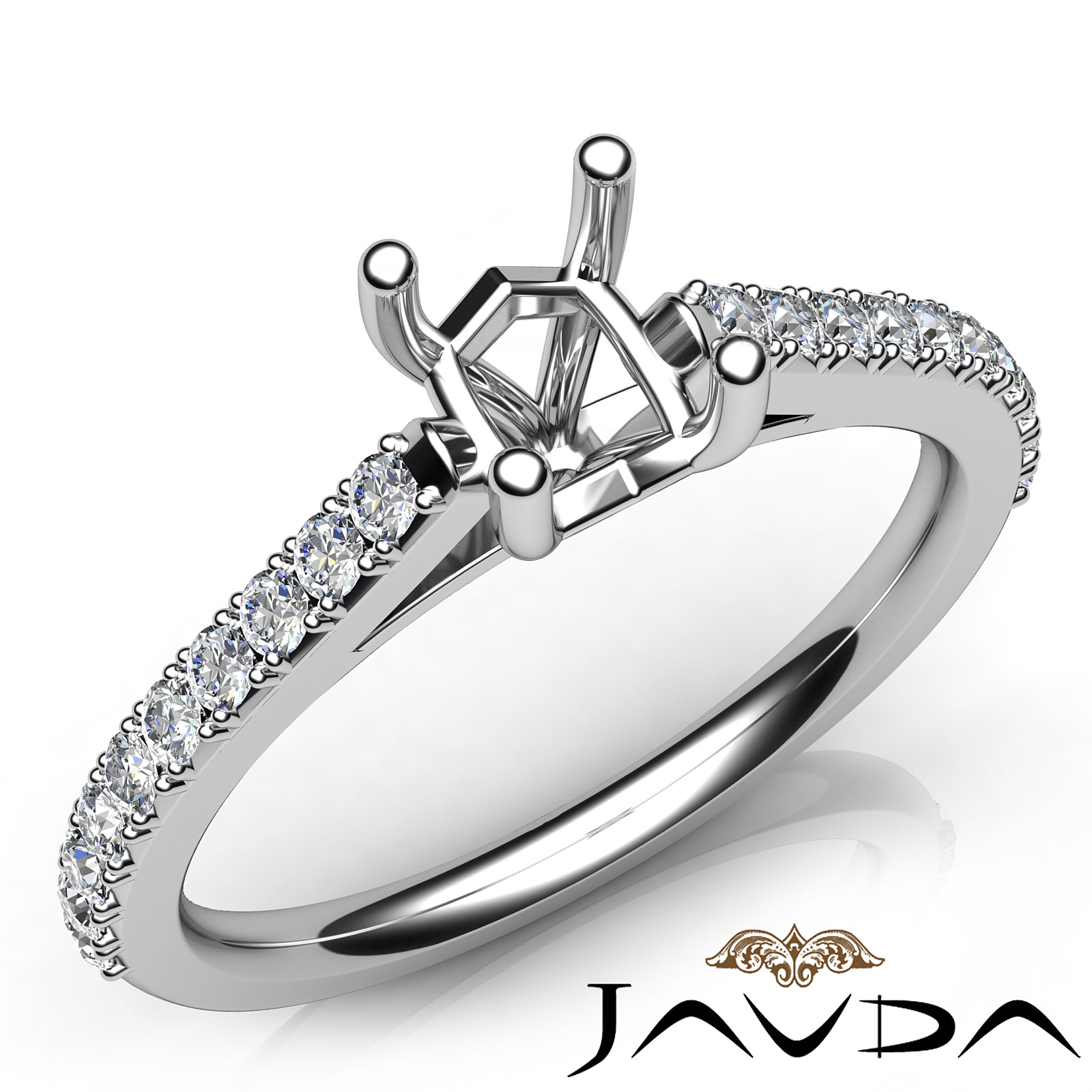 Double Prong Setting Diamond Engagement Cushion SemiMount Ring 14K W ...