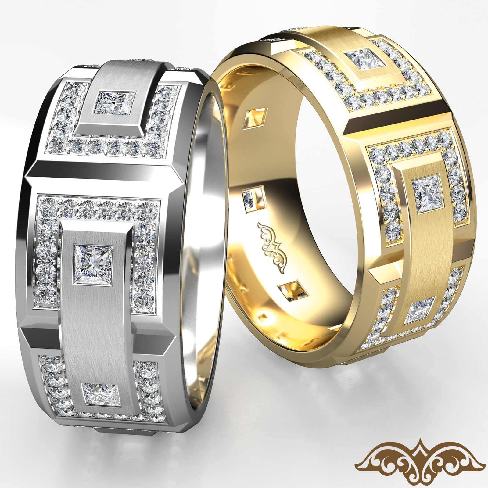 Modern Link Design Diamond Eternity Men's Wedding Band 18k W Gold (1 ...