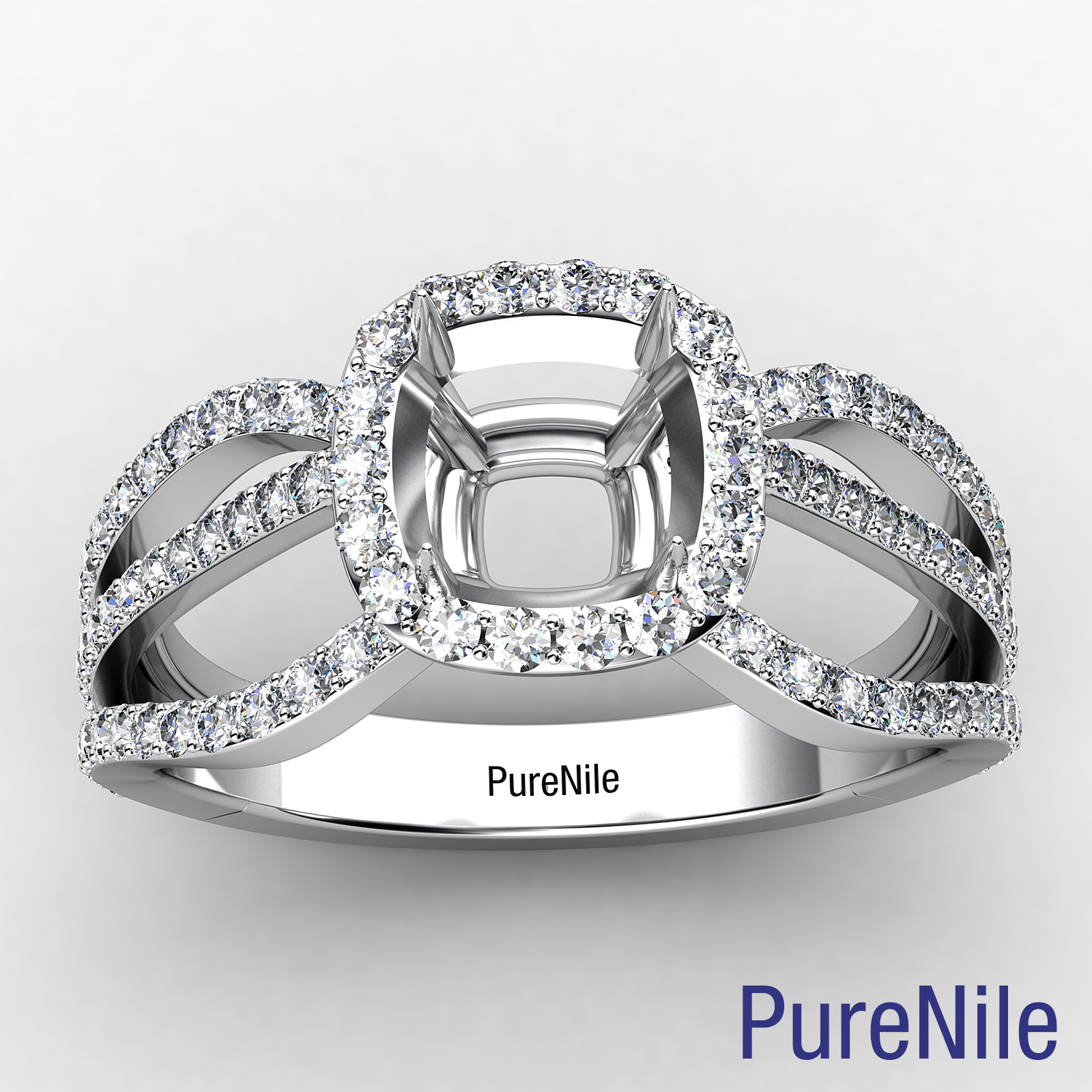 Triple Shank Halo Cushion Semi Mount Diamond Engagement Ring 14k Gold 0 ...