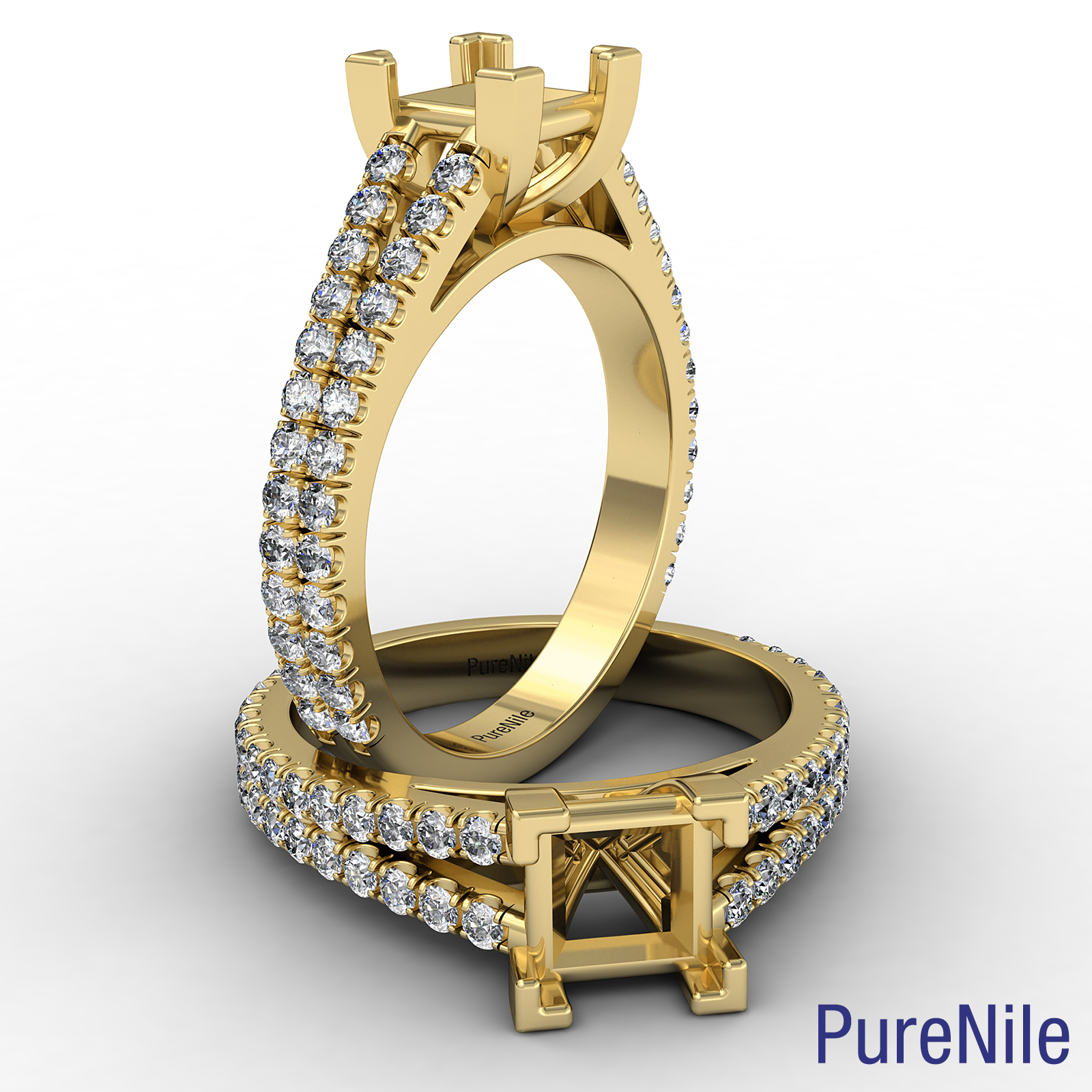 Princess Semi Mount French Split Shank Diamond Engagement Ring 18k Gold ...