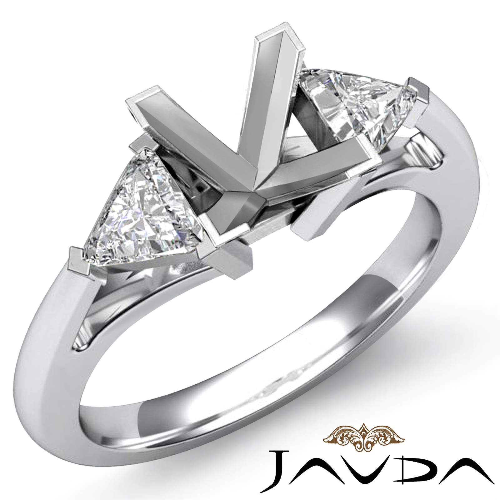 Three Stone Diamond Engagement Trillion Princess Setting Ring 14k W ...