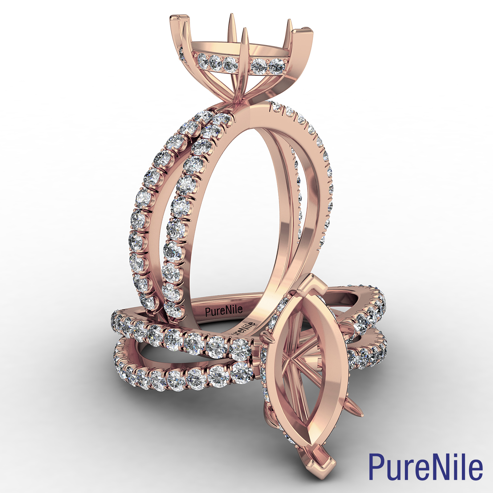 Marquise Semi Mount Diamond Engagement Ring French Split Shank 14k Rose ...