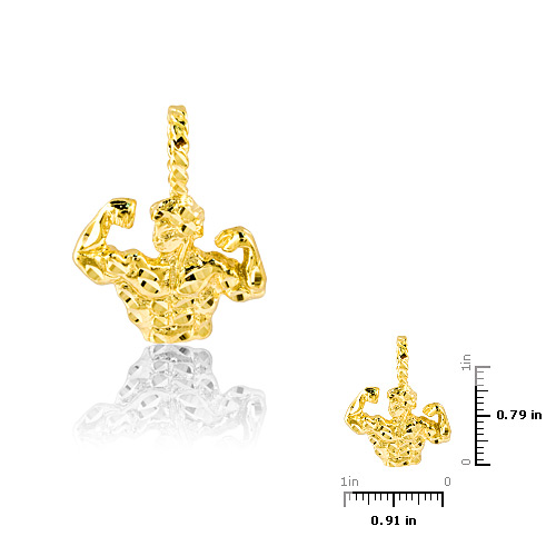 14K Yellow Gold Muscle Man Body Builder Charm Pendant 3.5g