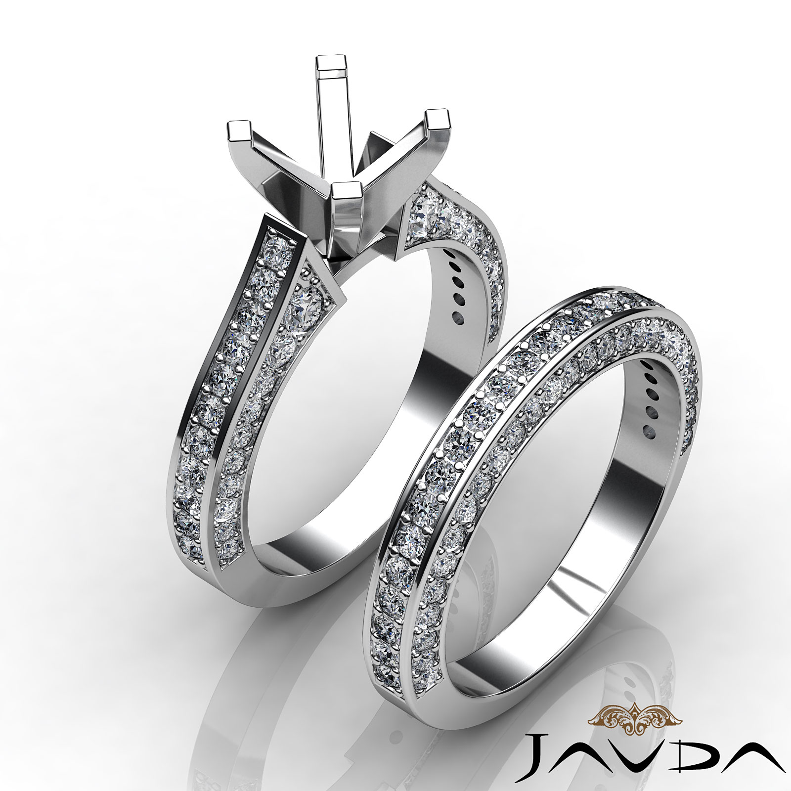 2.2Ct Diamond Wedding Bridal Set 14K White Gold Round Semi Mount ...
