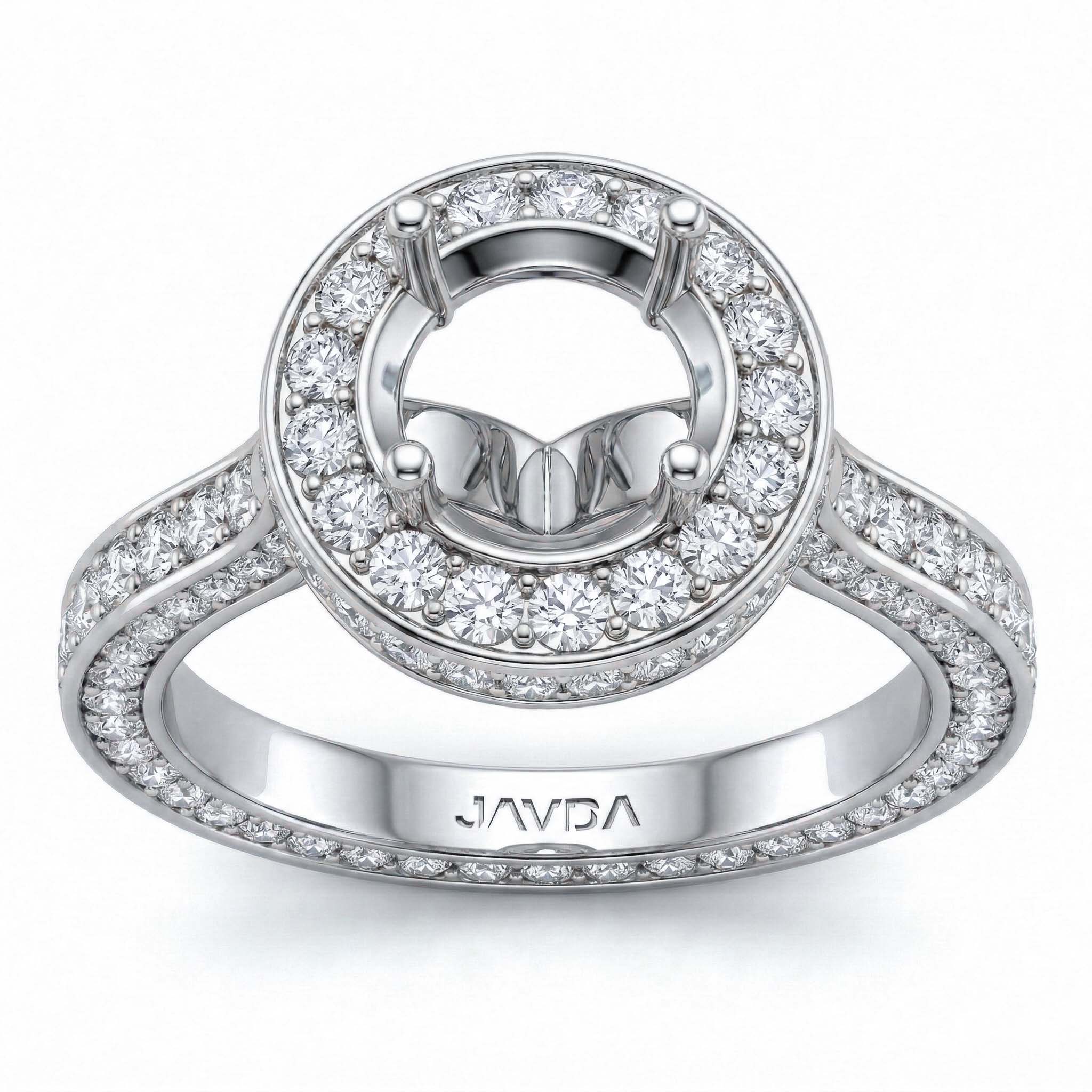 Round Diamond Engagement Ring Pave Semi Mount 14K White Gold Wedding ...