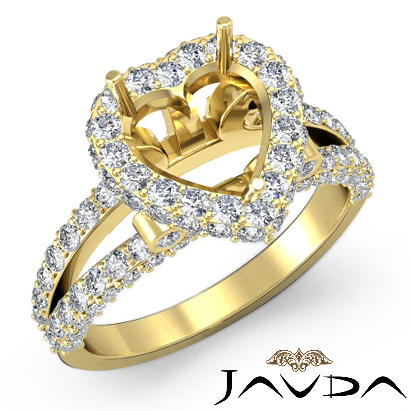 Diamond Engagement Heart Cut Ring 18k Gold Halo Setting Semi Mount (1 ...