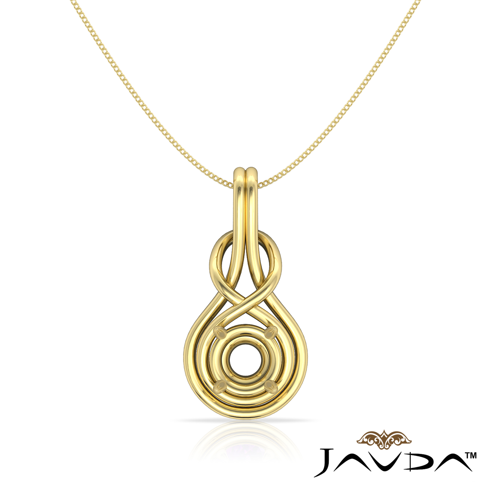 Infinity Style Round Cut Semi Mount Knot Pendant 14k Gold