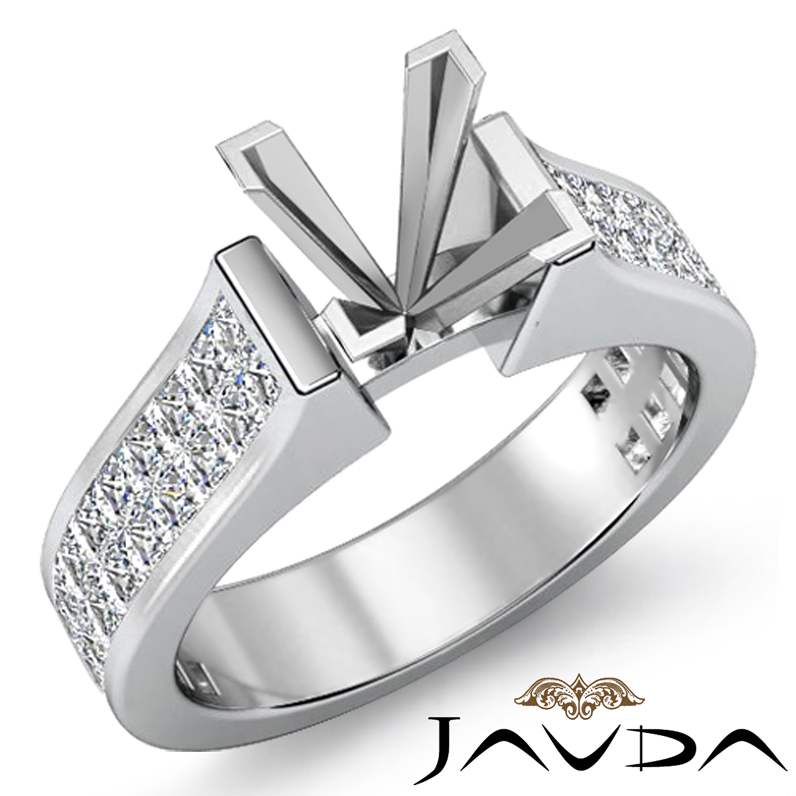 2.2 Ct Princess Invisible Set Diamond Engagement Semi Mount Ring 14K ...