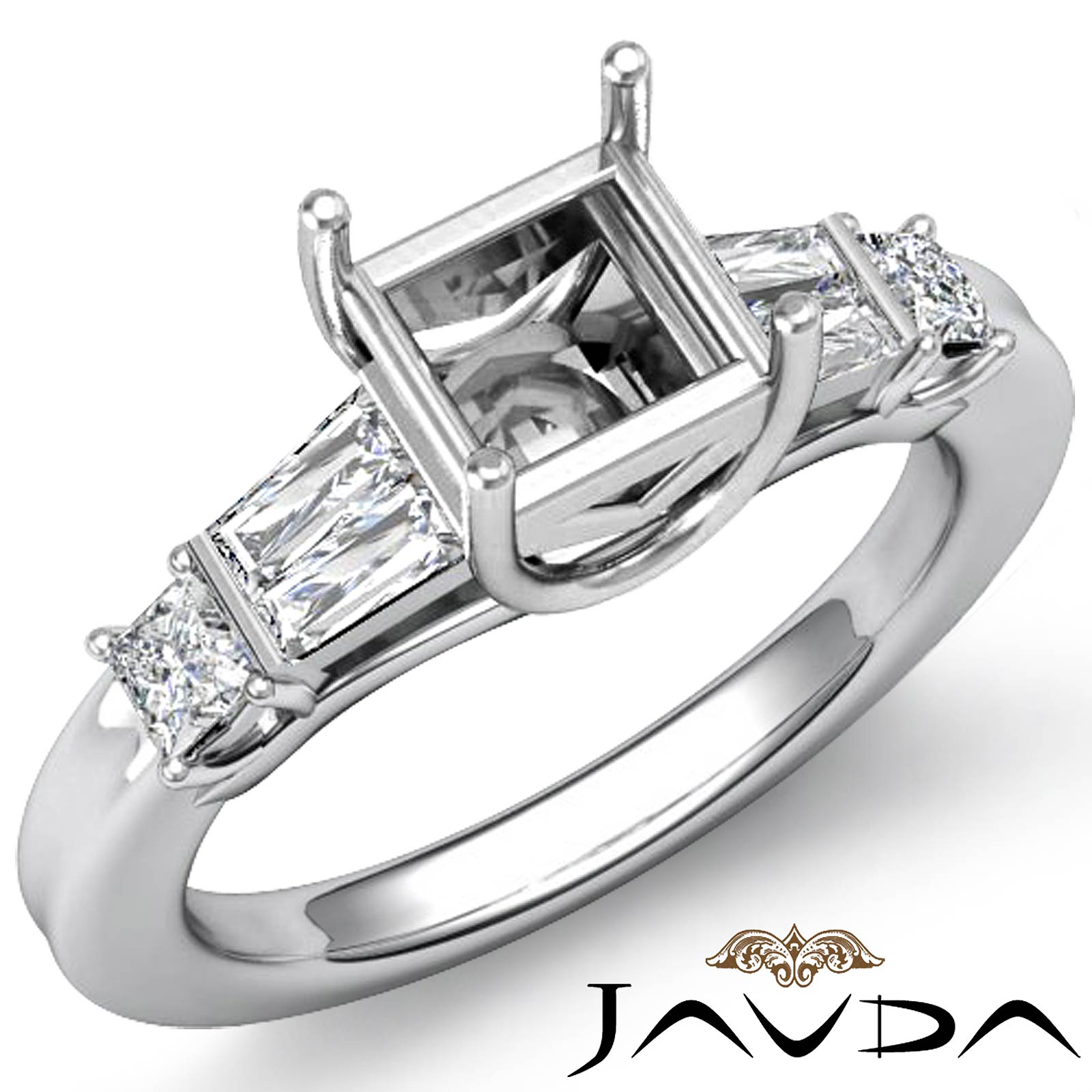 Princess Diamond 3 Stone Engagement Setting Ring 14k White Gold 1/2Ct