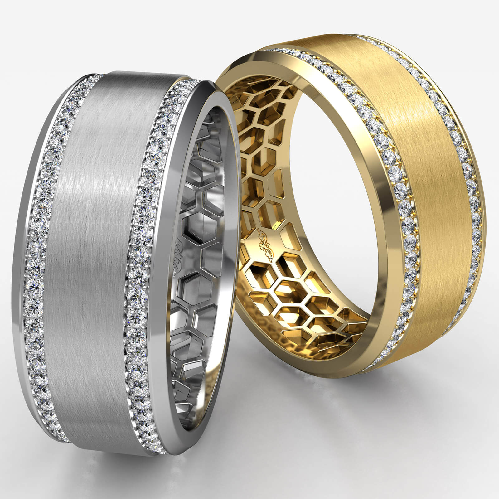 Matte Bevel Edge Round Diamond Eternity Men's Wedding Band 14k Gold (0 ...