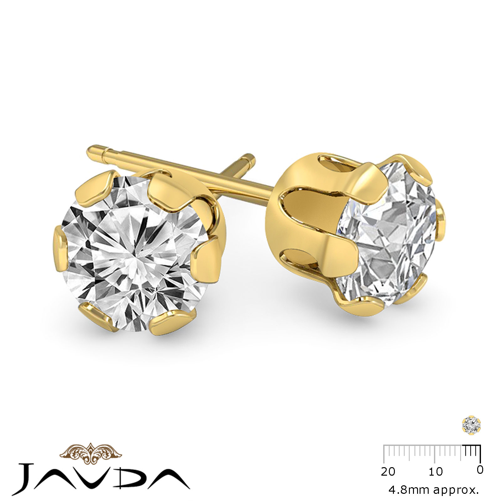 Round Diamond 6 Prong Snap Friction 1 Pair Stud Earring 14k Yellow Gold ...