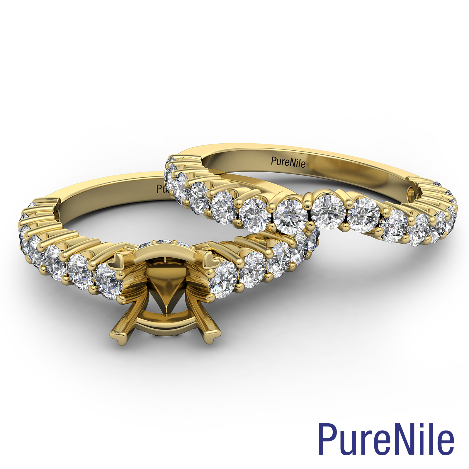 Shared U Prong Set Round Semi Mount Diamond Bridal Set Ring 18k Gold (1 ...