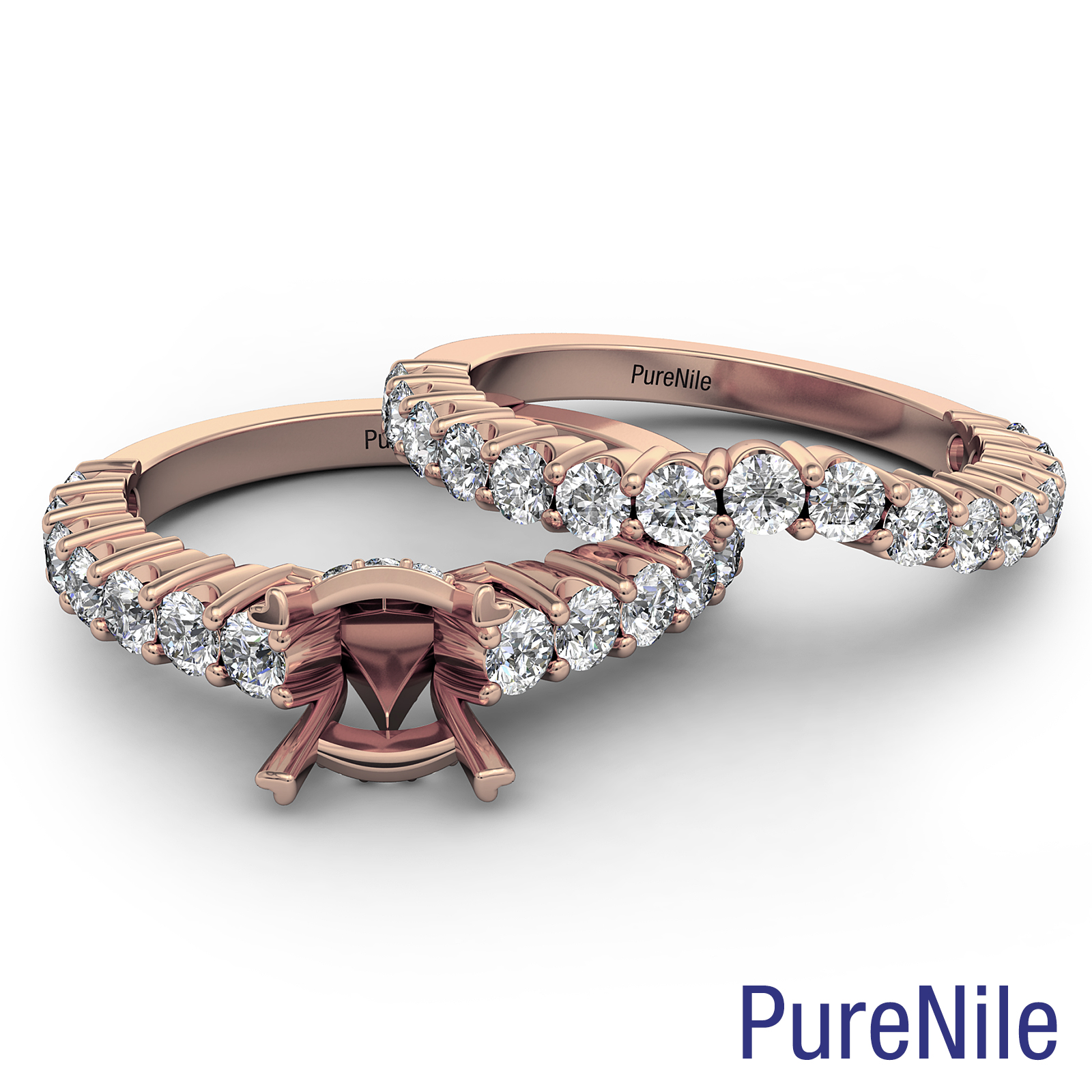 Shared U Prong Set Round Semi Mount Diamond Bridal Set Ring 18k Rose ...