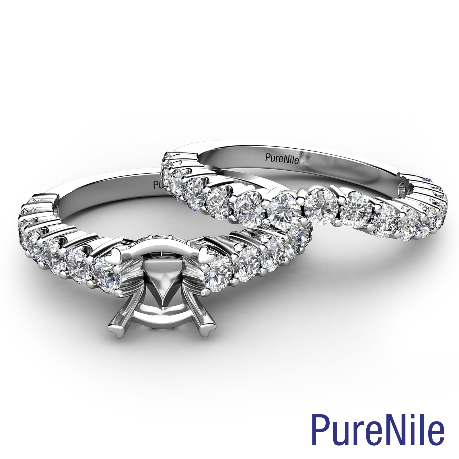 Shared U Prong Set Round Semi Mount Diamond Bridal Set Ring 14k W Gold ...