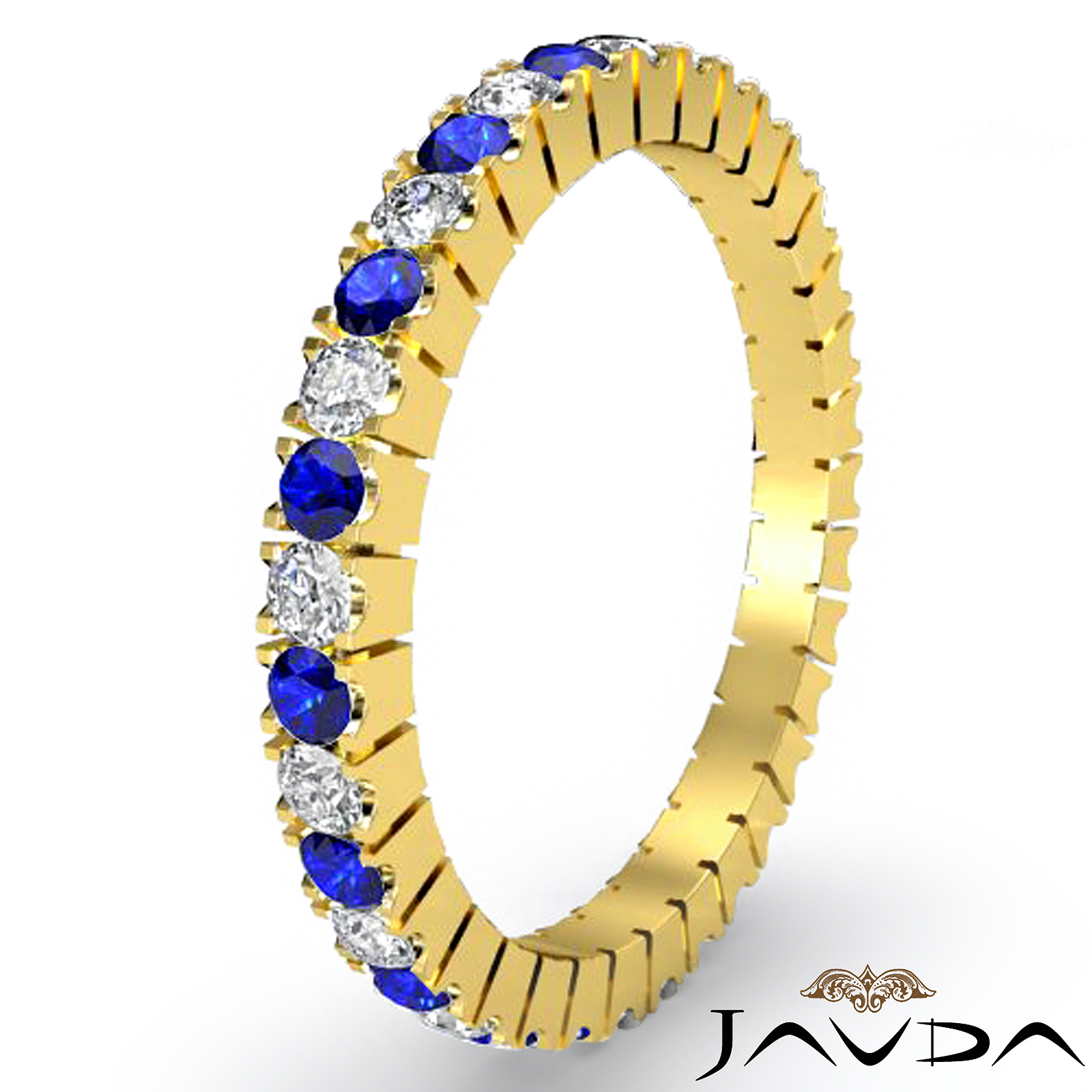 Sapphire Diamond Italian Prong Set Eternity Women's Band 14k Gold Ring ...