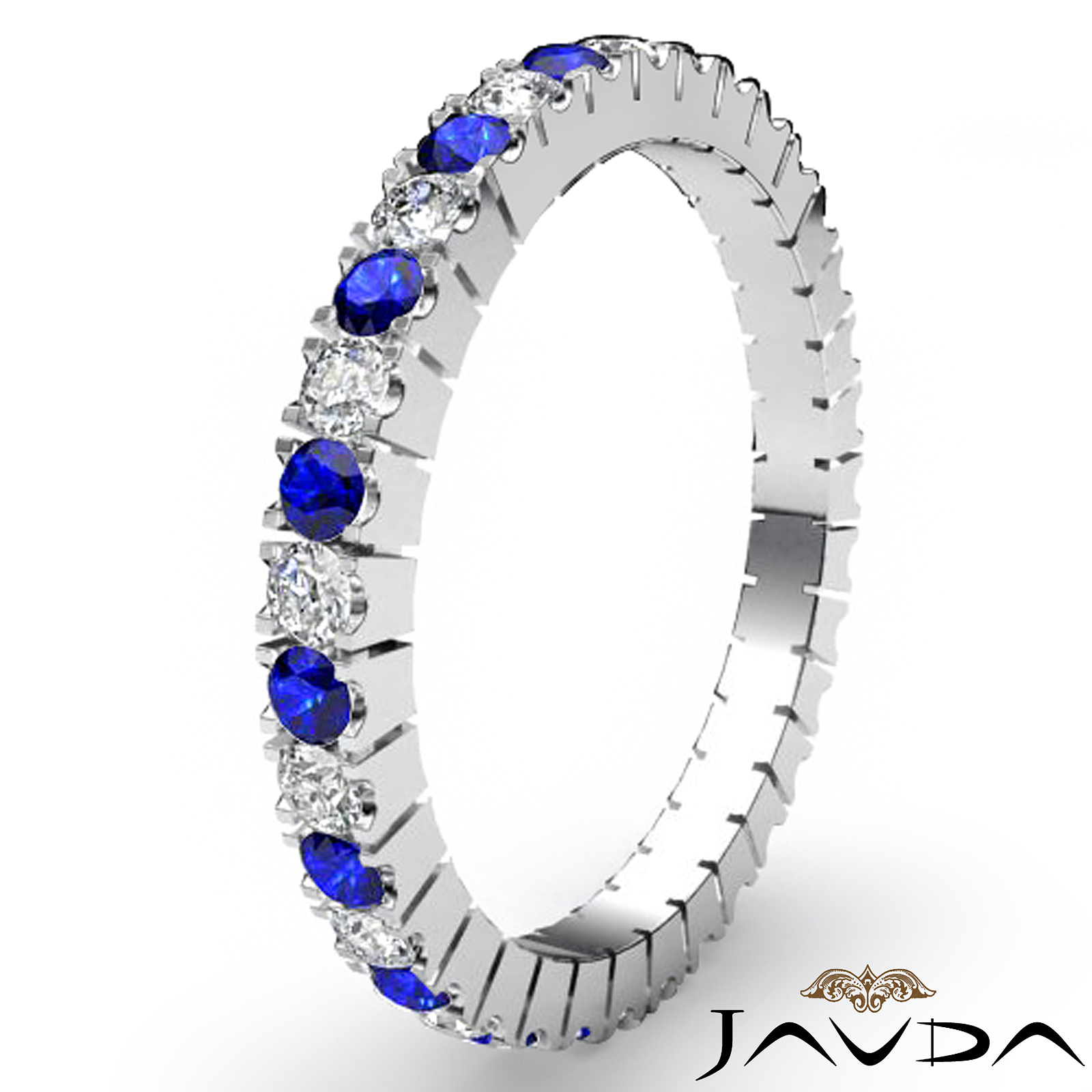 Sapphire Diamond Italian Prong Set Eternity Women's Band 14k W Gold ...