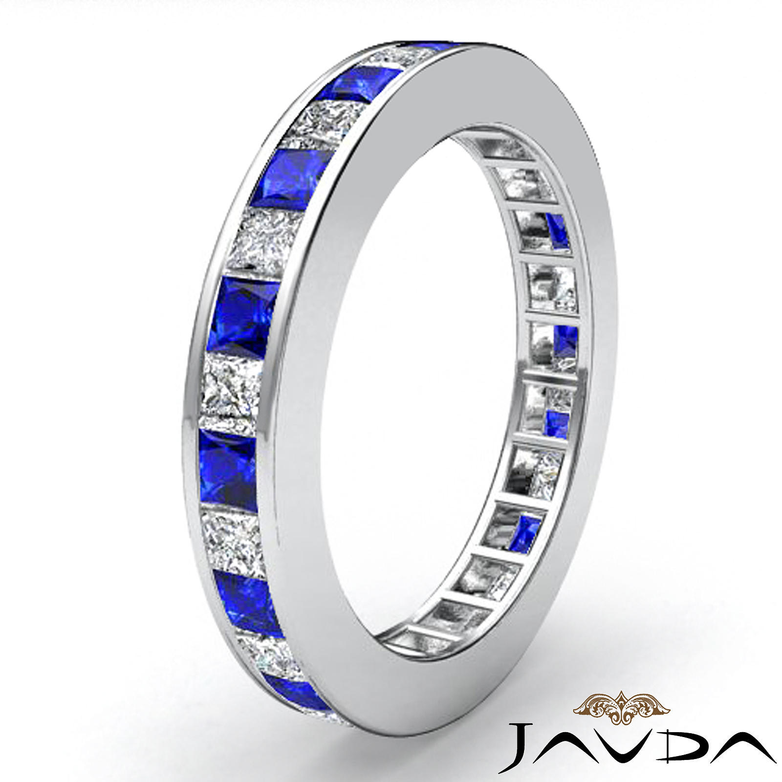 Princess Channel Set Sapphire Diamond Eternity Band Women Ring 14k W ...