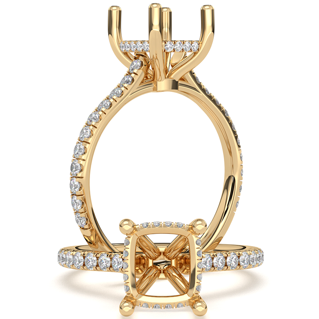 Cathedral Hidden Halo U Pave Cushion Semi Mount Engagement Ring 14k ...