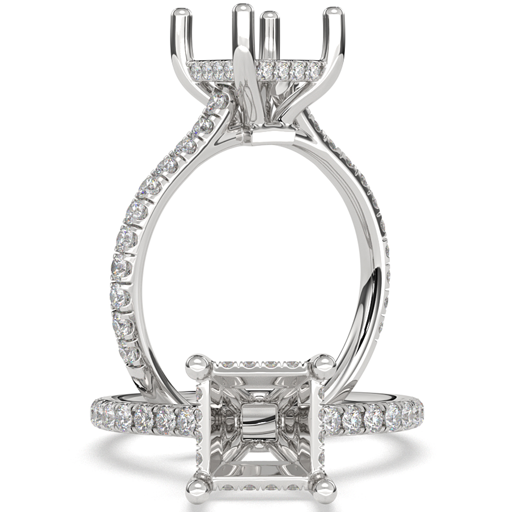 Hidden Halo Princess Semi Mount U Pave Diamond Engagement Ring Platinum ...