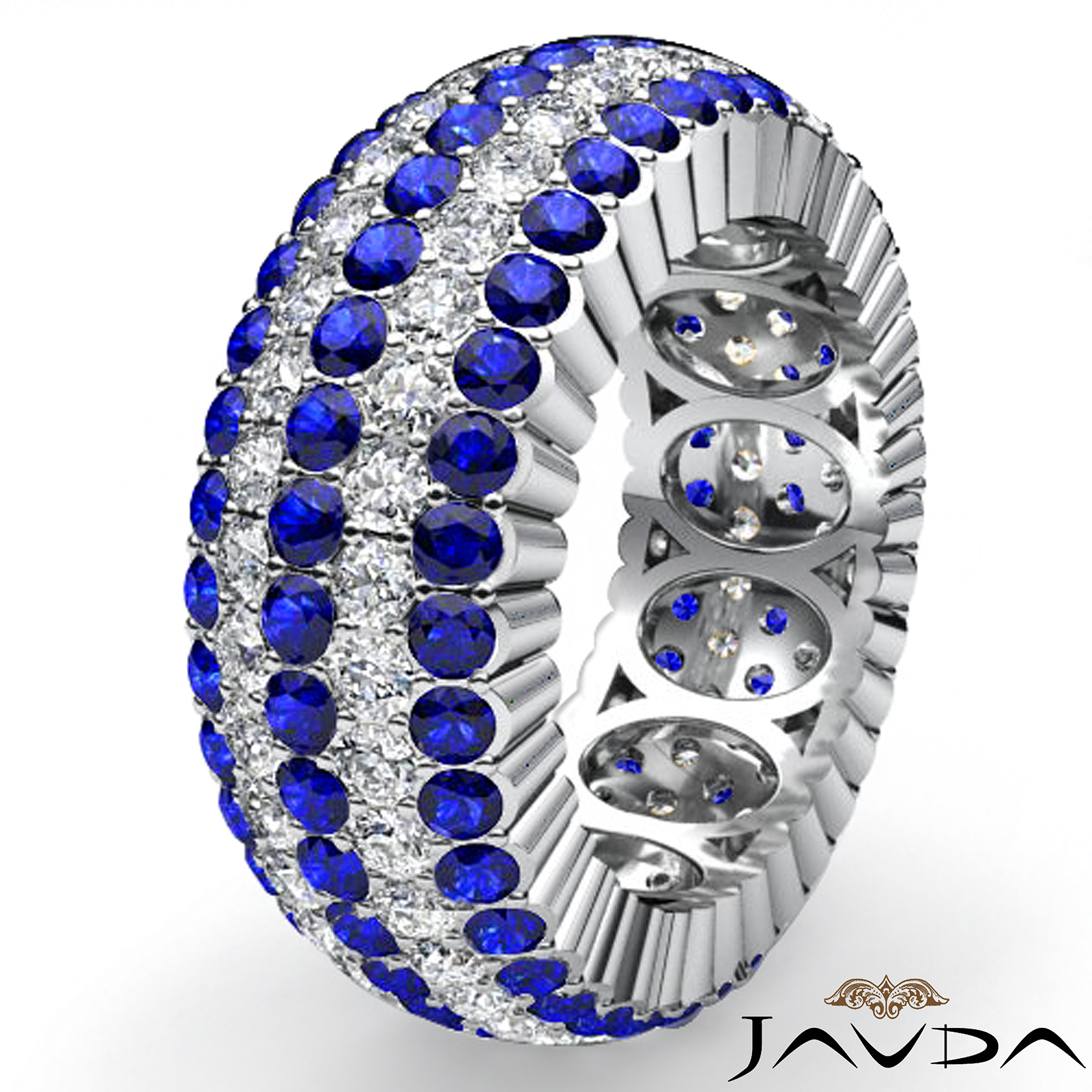 Women Eternity Engagement Band 14k White Gold Round Sapphire Diamond ...