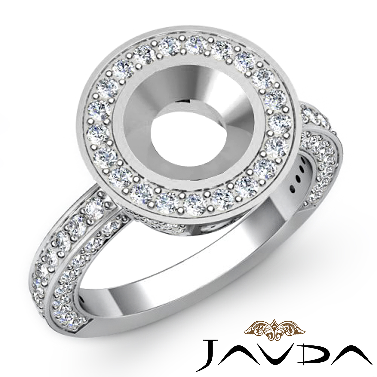 Round Diamond Engagement Bezel Halo Semi Mount Ring 14k W Gold 1.5Ctw