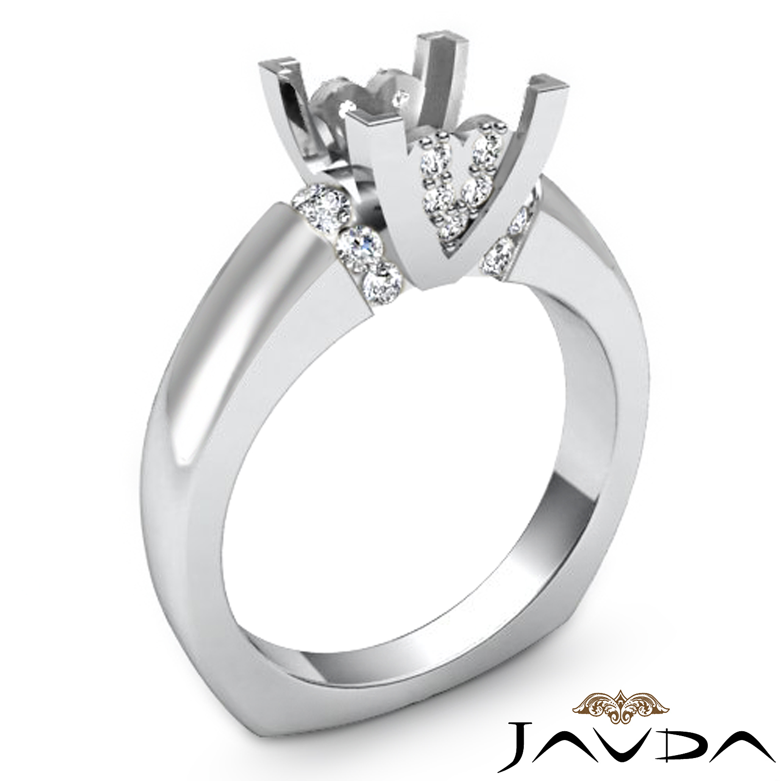 Diamond Engagement European Shank Ring 14k White Gold Princess Semi ...