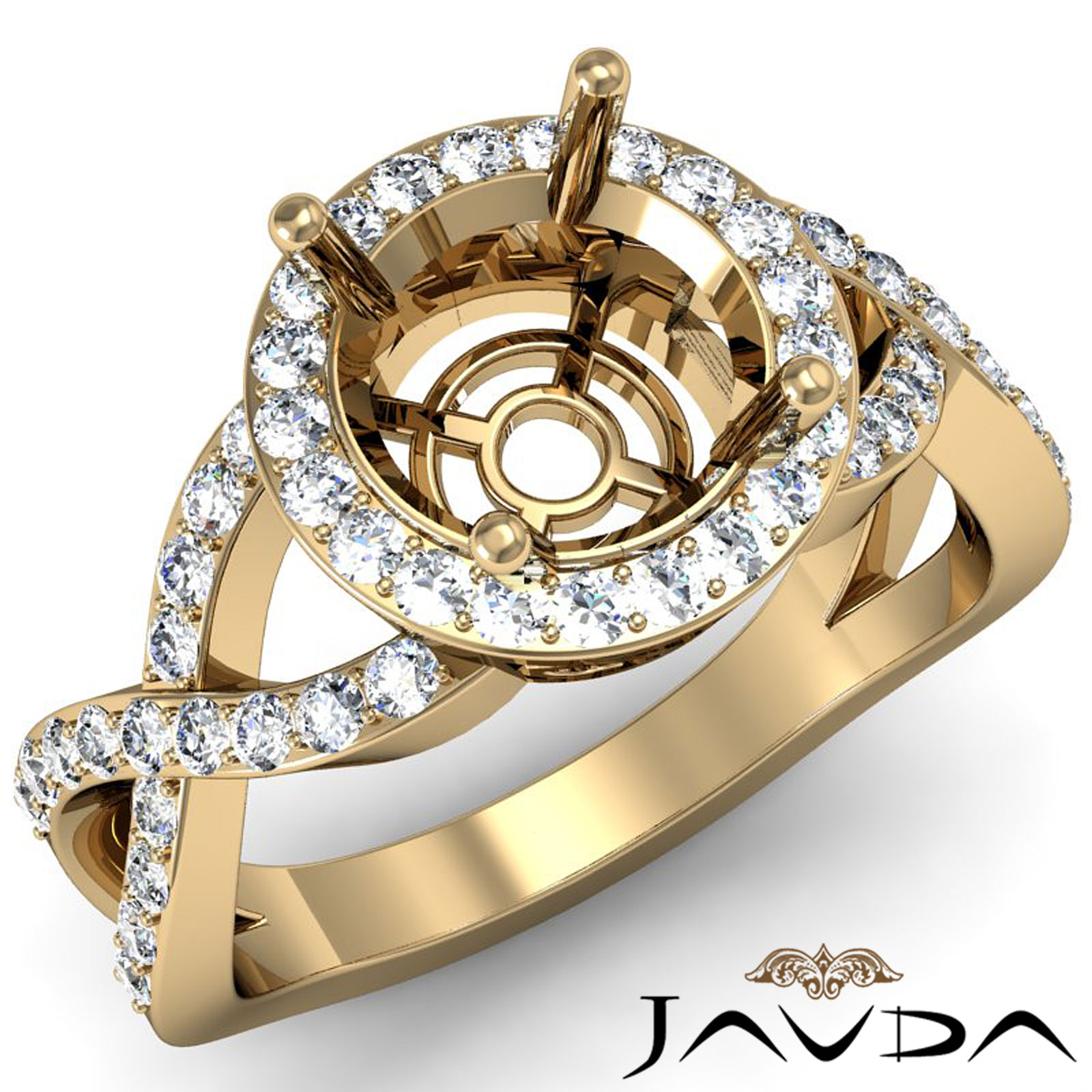 Round Semi Mount Diamond Engagement Ring Split-Curve Shank 14k Gold (0 ...