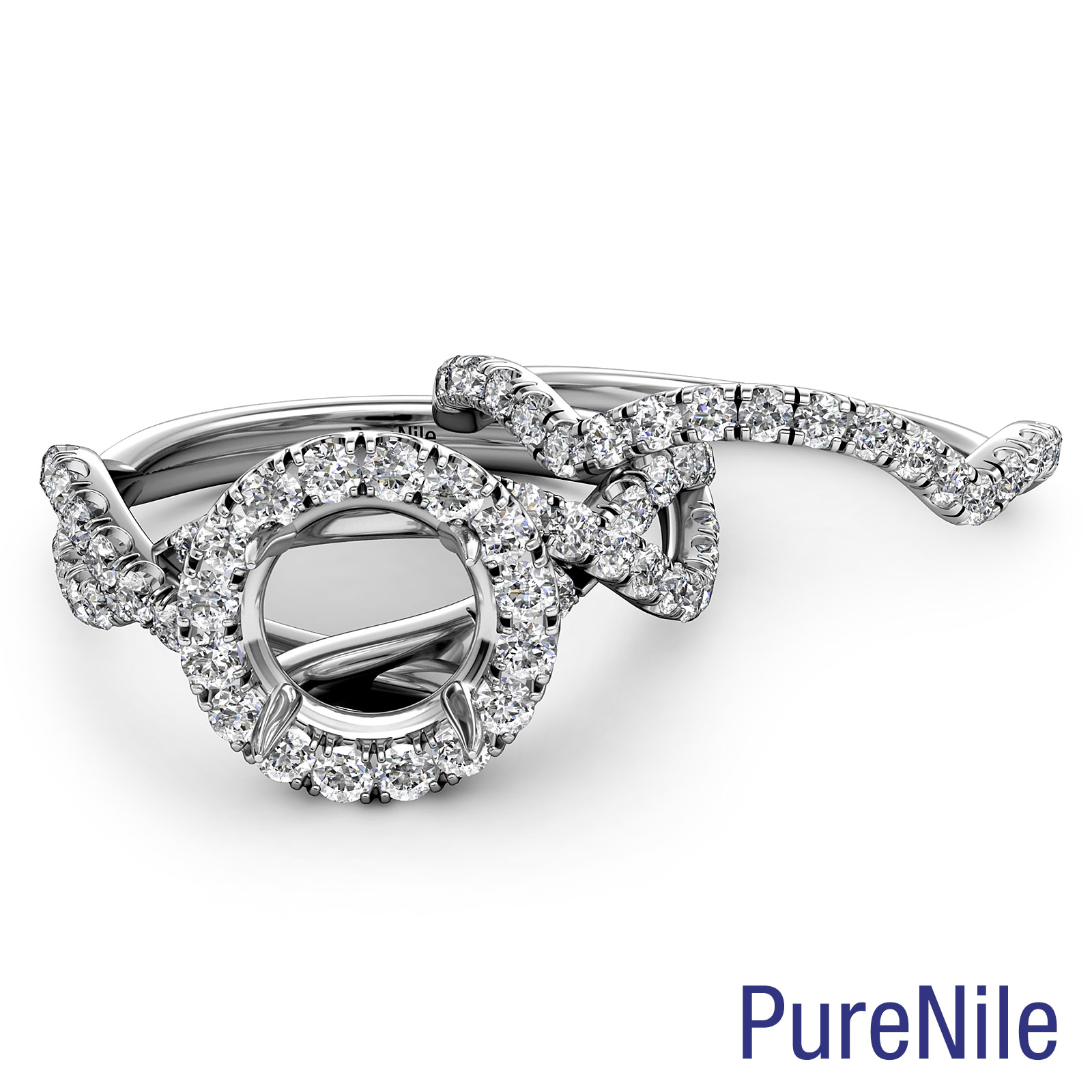 Twisted Halo Round Semi Mount Diamond Bridal Set Engagement Ring 14k W ...