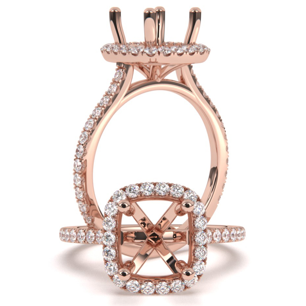 Cathedral Cushion Halo Semi Mount Diamond Engagement Ring 18k Rose Gold ...