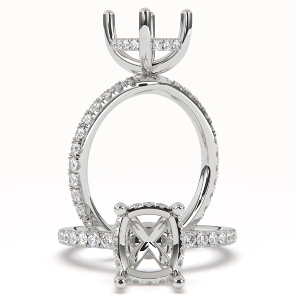 U Pave Cushion Semi Mount Hidden Halo Diamond Engagement Ring Platinum ...